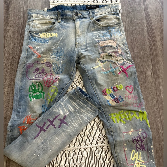 smoke rise ny | Jeans | New Smoke Rise Graffiti Paint Slim Fit Jeans ...